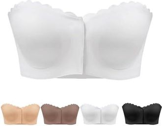 Generic Brassi&egrave;res sans couture avec fermeture sur le devant, soutien-gorge bandeau sans bretelles, bord ondul&eacute;, antid&eacute;rapant, sans renflement lat&eacute;ral, invisi