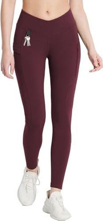 Baleaf Legging doublé en polaire pour femme avec poches - Imperméable - Thermique - Hiver - Chaud - Pour la randonnée, le ski - Taille haute, rouge vin, S