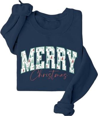 Generic Pull en polaire pour femme - Col rond - Manches longues - Cadeau de Noël - Haut en polaire Winer, bleu marine, 3XL