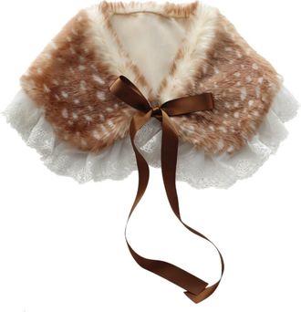 Generic Women Brown Deer Print Faux Fur Shorts,Y2K Casual Fuzzy Animal Print Shorts,Winter Sexy Deer Prints Fuzzy Cap Set Accessories (Collar)