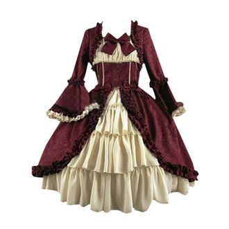 Generic Mittelalter Kleider Damen mit Schleife - Gothic Kleidung Damen Lolita Punk Prinzessin KleidViktorianische Rüschen Partykleid Renaissance Hochzeit Cock