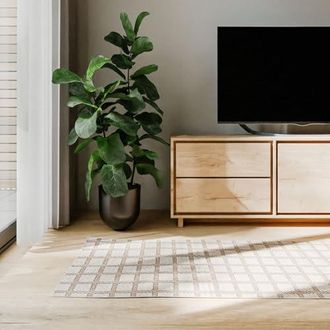 benuta Basic Tapis Exterieur Kaleo - Beige 70x200 cm - Géométrique - Intempéries et UV résistant Balcon, terrasse, Jardin, Cuisine, Salon, Couloir, Salle à M