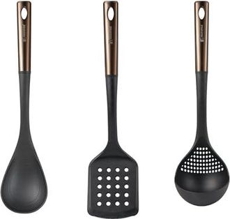 San Ignacio Bergner Copper 3-teiliges K&uuml;chenutensilien-Set, geschlitzter Pfannenwender, L&ouml;ffel und Sch&ouml;pfl&ouml;ffel aus PBT, Schwarz und Kupfer