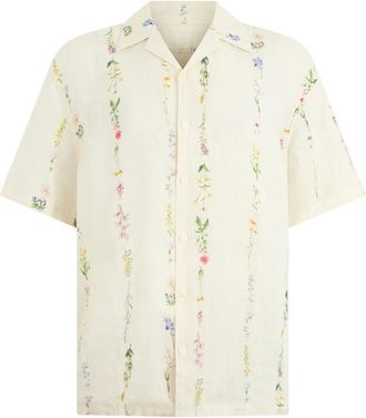 120% Lino Homme, Chemises, Beige, Taille: L Chemise Florale en Lin