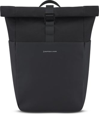Kapten & Son Rucksack Lund Basic All Black 14-16,5 L | Rolltop Rucksack Damen & Herren | Handgepäck Rucksack mit 14 Laptopfach | Vegan & Wasserabweisend
