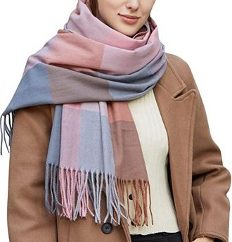 Generic Ch&acirc;les dhiver en polaire au toucher quadrill&eacute; pour femme - &Eacute;charpe l&eacute;g&egrave;re et chaude pour femme - Grande &eacute;charpe tricot&eacute;e &agrave; pompons en treillis, C, Tai