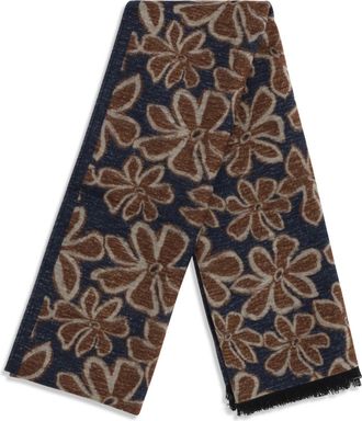 Kiton Floral Print Silk Scarf - Navy