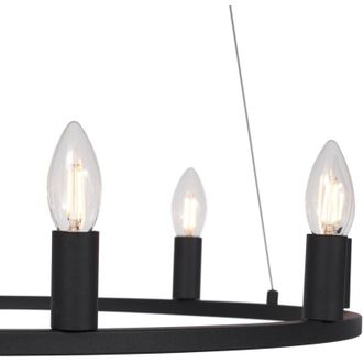 QAZQA Knight - Suspension - 9 lumi&egrave;re - &oslash; 70 cm - Noir - Rustique - &eacute;clairage int&eacute;rieur - Salon i Chambre i Cuisine i Salle &agrave; manger - Qazqa