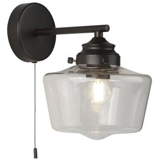 Searchlight School House 1 Light Wandleuchte, Schwarz, Opalglas IP44 - Searchlight