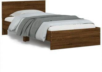 vidaXL Bettgestell mit Kopfteil und LED-Leuchten Braun Eiche 100x200cm Vidaxl