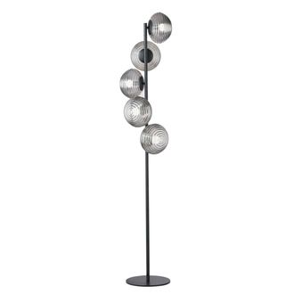 Luce-Ambiente-Design Ripple Floor Lamp in Black Metal with Five Smoked Glass Diffusers 160 Cm