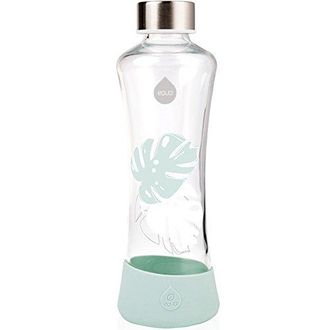 Equa Glasflasche Monstera 0,55l Trinkflasche aus Glas 550 ml Sportflasche mit Silikonboden Flasche mit Silikonhülle Designer Trinkflasche für unterwegs und