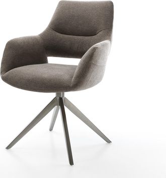 DELIFE Drehstuhl Yago-Flex mit Armlehnen Strukturstoff Soft Taupe Kreuzgestell breit Graphit 360&deg; drehbar Wippfunktion Taschenfederkern, Esszimmerst&uuml;hle