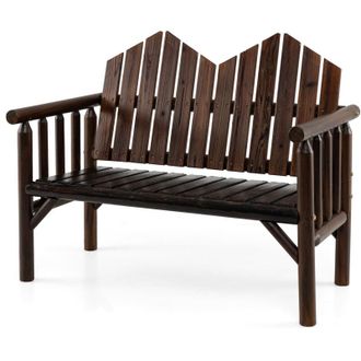 Costway Banc de Jardin 2 Places en Bois Massif avec Dossier Inclin&eacute;, Si&egrave;ge &agrave; Lattes Spacieux et Accoudoirs de Soutien, Charge 300 KG, 120 cm x 68 cm x 99 cm