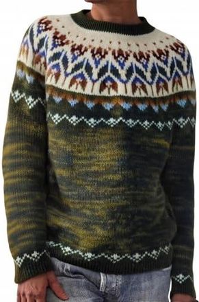 Generic Pull jacquard pour femme - Manches longues - Imprimé vintage islandais - Rétro - Doux et chaud - Élégant - Automne - Hiver - Vacances - Col rond - Con