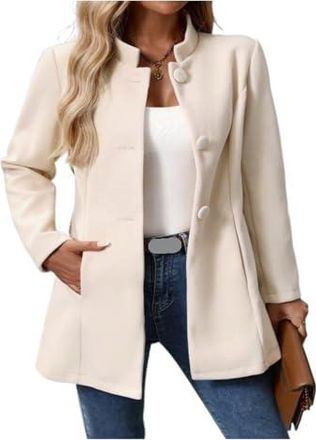 Generic Manteau dhiver mi-long for femme, col montant, simple boutonnage, v&ecirc;tements dext&eacute;rieur(Apricot,XXL)
