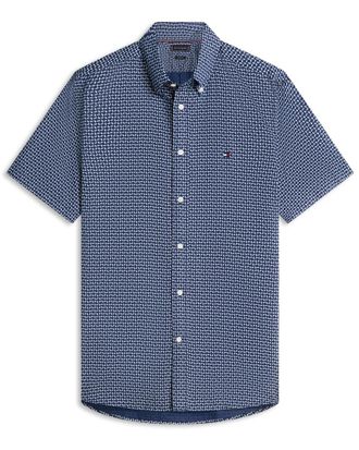Tommy Hilfiger Kurzarmhemd aus Baumwolle und Leinen mit Print, Regular Fit in