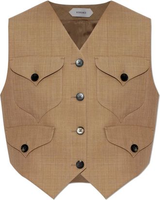 Versace Femme, Vestes, Beige, Taille: 38 FR Gilet en laine