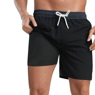 Generic Short de bain pour homme - V&ecirc;tement d&eacute;contract&eacute; - Respirant - Coupe droite - Pour se d&eacute;tendre - &Eacute;quipe avec t-shirts ou d&eacute;bardeurs, Noir, XXL