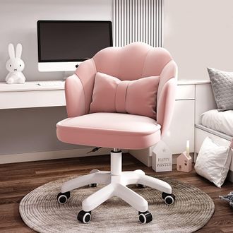 Generic Grau/Orange/Rosa Samt-Bl&uuml;tenblatt-Schreibtischstuhl - H&ouml;henverstellbarer, Um 360&deg; Drehbarer B&uuml;rostuhl Mit Kissen for Schlafzimmer, Wohnzimmer, Make-up