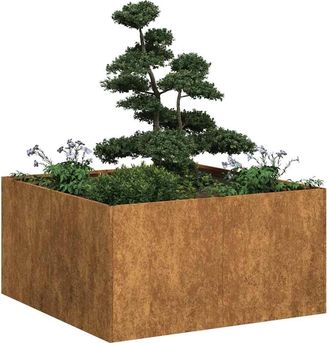 Festnight Hochbeet Metall Wetterfester Stahl 80x80x40 cm Hochbeete f&uuml;r Garten Balkon Terrasse Kr&auml;uterbeet Rostig Pflanzk&uuml;bel Aussen Blumenkasten Pflanzkasten Ge