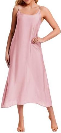 Generic Nuisette longue en coton et soie pour femme, rose, L