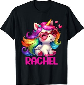 BDAZ Rachel Personalisierter Name Buntes Einhorn Damen M&auml;dchen T-Shirt