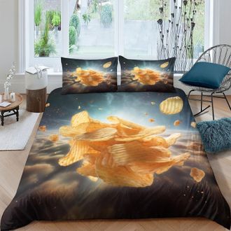 Generic Snacks Mit Kartoffelchips Microfaser Bettbezug Set 135X200 cm 3D Drucken Bettw&auml;sche Set Super Weich Flauschige Bettbezug Mit Rei&szlig;verschluss Und 2 Mal 