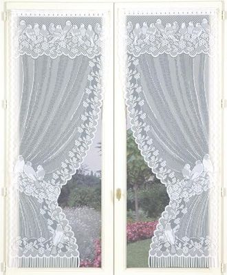 HOME MAISON Paire de Rideaux Bonne-Femme Dentelle et Franges - Polyester - Motifs &Eacute;l&eacute;gants - Tamisants, Pr&ecirc;ts &agrave; Poser - Fen&ecirc;tre, Salon, Chambre - Passe Tringle - 