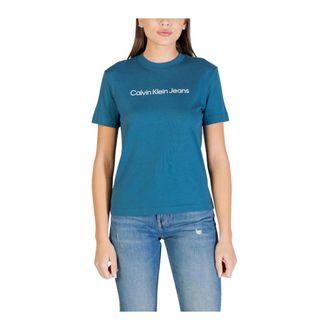 Calvin Klein Jeans Femme, Tops, Vert, Taille: 36 FR T-shirt en coton &agrave; manches courtes et col rond