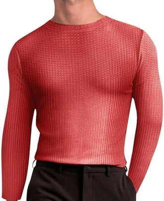 Generic Chemise &agrave; manches longues et col rond pour homme - L&eacute;g&egrave;re, respirante - Coupe ajust&eacute;e - Pour le printemps et lautomne - Confortable, Orange, 5XL