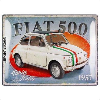 Nostalgic Art Plaque rétro, 30 x 40 cm, Fiat 500 - Turin Italia - Idée de Cadeau pour Fans de Fiat, en métal, Design Vintage