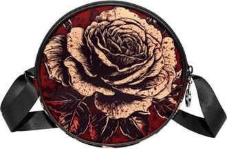 Generic Sac &agrave; bandouli&egrave;re Circle pour femme, petit sac &agrave; bandouli&egrave;re rouge et noir avec fermeture &eacute;clair, bretelles r&eacute;glables, sac &agrave; main rond d&eacute;contract&eacute; pou