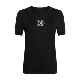 Dolce & Gabbana Schwarze Logo-Print T-Shirts und Polos - - Tops - Damen - Schwarzk - S