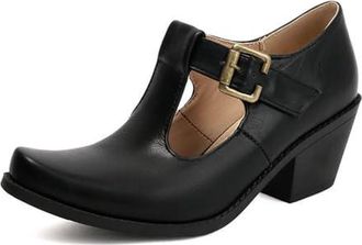 Generic Mary Jane Chaussures habill&eacute;es &agrave; bout carr&eacute; avec boucle et sangle en T pour femme, Noir, 40.5 EU