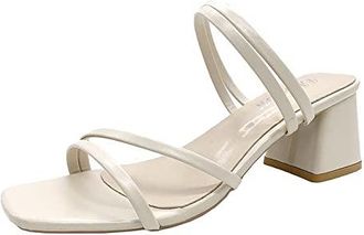 Generic Sandales à talons et plateforme pour femme - Sandales dété à talons hauts épais à bout ouvert avec tête carrée - Sandales Islander, blanc, 37.5 EU