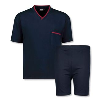 Adamo Kurzes Herren Schlafanzug Set VS-Shorty 100% Baumwolle, Navy, Gr&ouml;&szlig;e 10XL I Kurzer Pyjama Uni Hemd mit V-Ausschnitt & Kurze Hose mit Ges&auml;&szlig;tasche