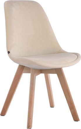 Clp Retrostuhl Borneo Samt Mit Hochwertiger Polsterung I Lehnstuhl mit robustem Holzgestell I Sitzhöhe: 47 cm, Farbe:Creme, Gestell Farbe:Gestellfarbe Nat