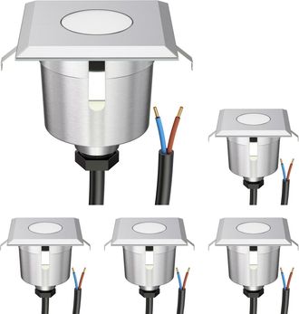 LEDs Com 5 Stück LED Bodeneinbauleuchte AGENA für außen, IP65, edelstahl, eckig, 6 x 6cm, kaltweiß