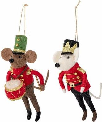 Bloomingville PEO Set aus Zwei Ornamenten aus Wolle in Form von kleinen Mäusen, rot, Maße: L9xH17xB13 cm