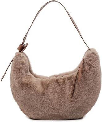 Generic Sac &agrave; main en forme de croissant en peluche pour femme - Automne et hiver - Grande capacit&eacute; - Pour voyage, shopping, usage quotidien, caf&eacute;, 13*7.48*2.