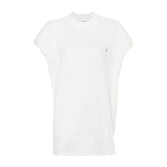 The Attico Ivory Geripptes Baumwoll-T-Shirt - - Tops - Damen - Wei&szlig; - S