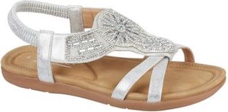 Jo & Joe Sandales d&eacute;t&eacute; plates en similicuir pour femme avec bride en T et strass Taille 36-42, Argent azt&egrave;que, 37 EU