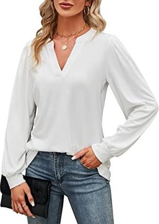 Blooming Jelly Tops décontractés à col en V pour Femmes Chemises Noires Lanterne Chemisiers à Manches Longues