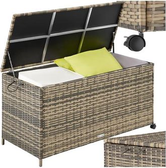 TecTake Coffre de jardin Exterieur, Coffre à Coussins 297 L en Aluminium Polyrotin 117 x 54 x 64 cm avec Roulettes, Couvercle Rabattable, Poignées pour Rangem