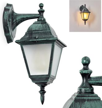 HOFSTEIN Außenwandleuchte Naofe, Wandlampe abwärts in antikem Look aus Metall/Glas in Schwarz-Grün/Milchglas, Wandleuchte im klassischen Landhaus-Stil, Außenle