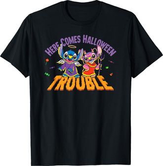 Disney Stitch & Angel Here Comes Halloween Trouble T-Shirt