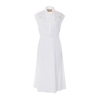 Valentino Garavani Robe chemise mi-longue en popeline brod&eacute;e - Femme - Robes - Blanc - Taille: 38 FR