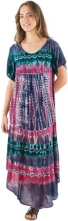 Coline Robe Longue Ethnique imprimé Tie and Dye - Couleur : Marine - Taille Unique