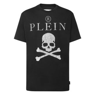 Philipp Plein Homme, Tops, Noir, Taille: 2XL Round Neck T-Shirt Skull
